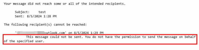 “You do not have the permission to send the message on behalf of the ...